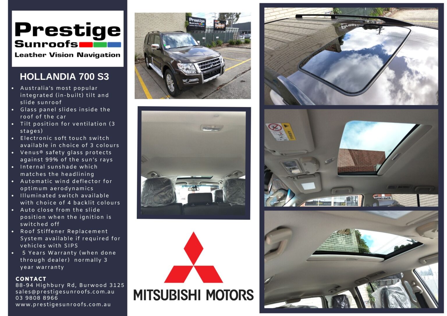 Webasto Hollandia 700 Series 3 Integrated Electric Sunroof – Complete 4×4