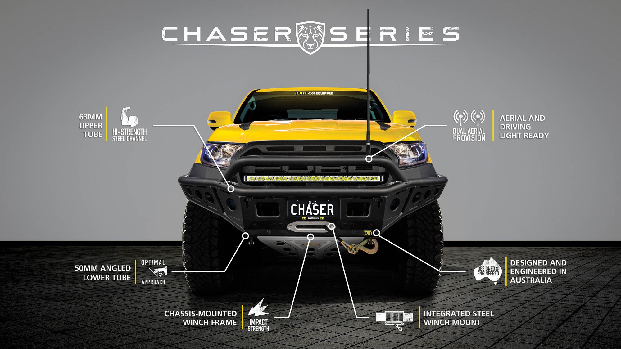 TJM Chaser Series Steel Bull Bar – Ford Ranger PX1, PX2 & PX3 w Tech ...